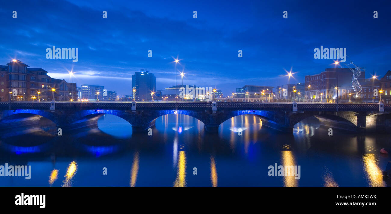 Panoramic landscape of Queens Bridge and River Lagan Waterfront at ...