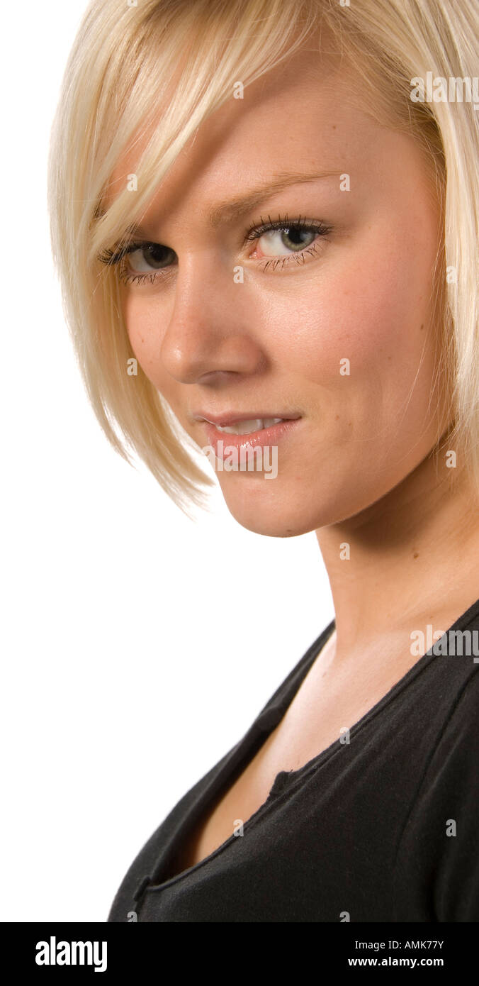 Attractive blonde looking left isolated on white Stock Photo - Alamy