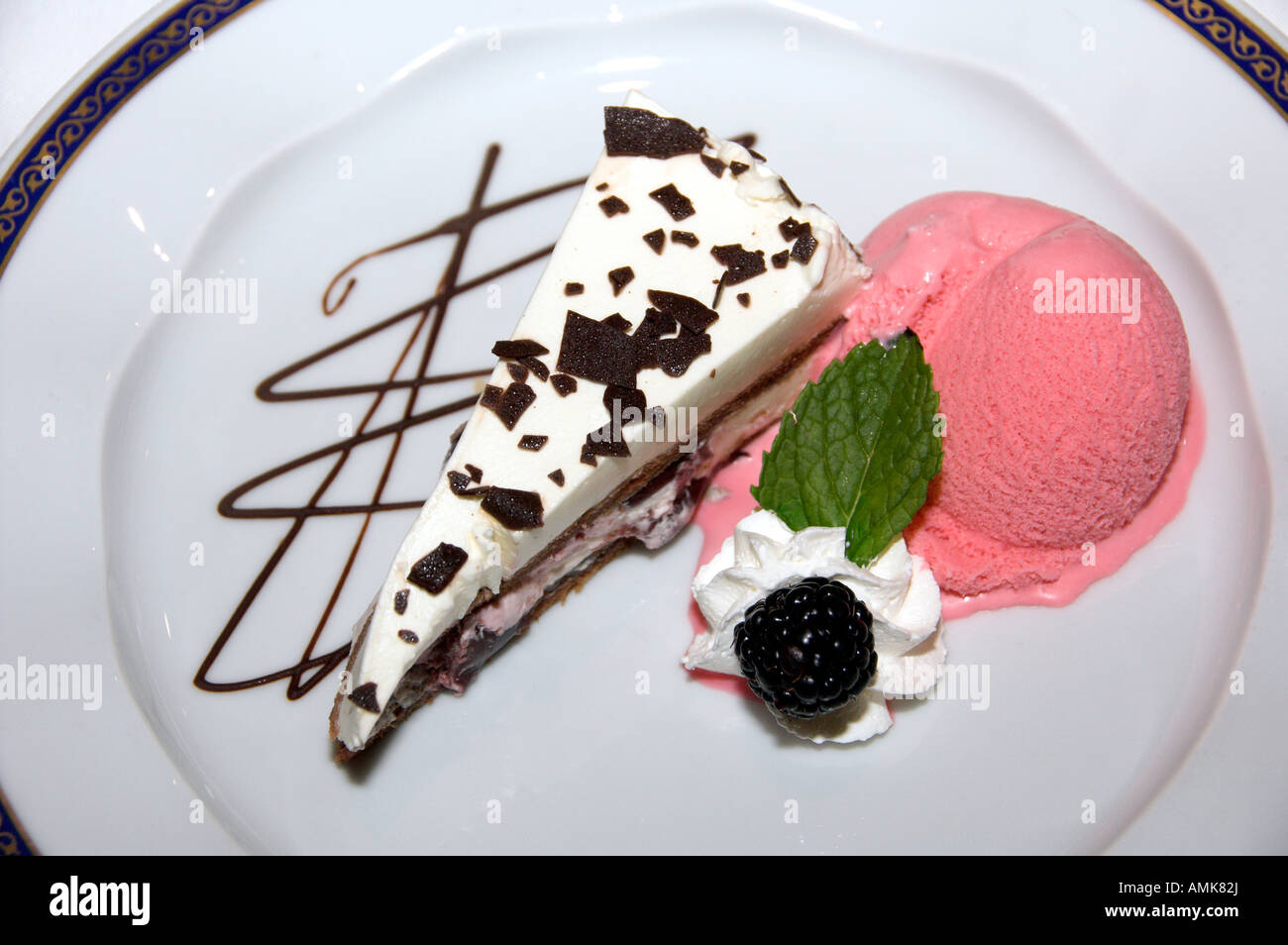 Black forest cake with burgundy cherry ice cream dessert on the Holland ...