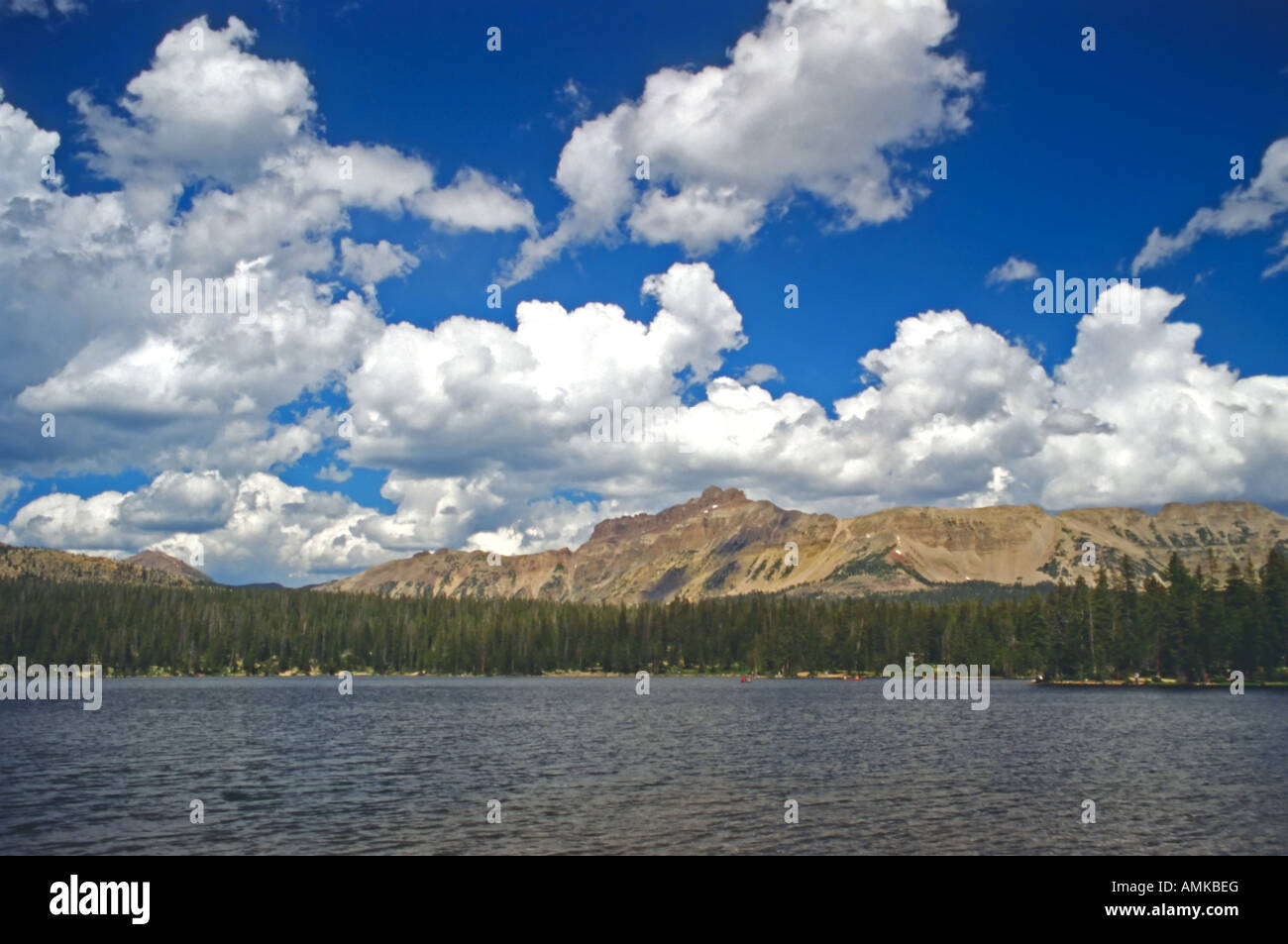 A serene and calm mountain landscape in the high Uintah mountains of ...