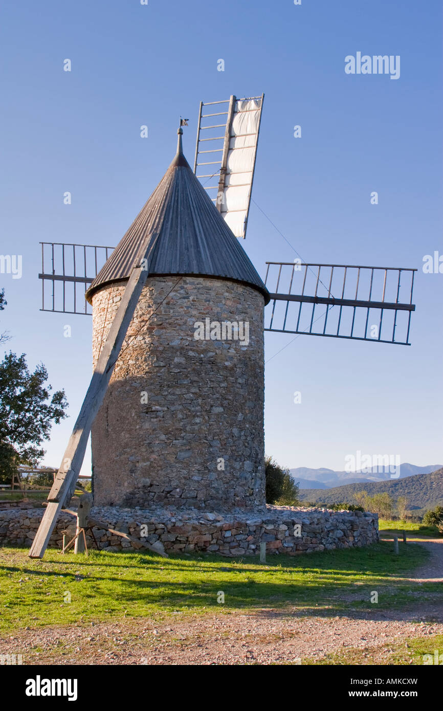 restored sixteenth century windmill, Faugeres France Stock Photo - Alamy