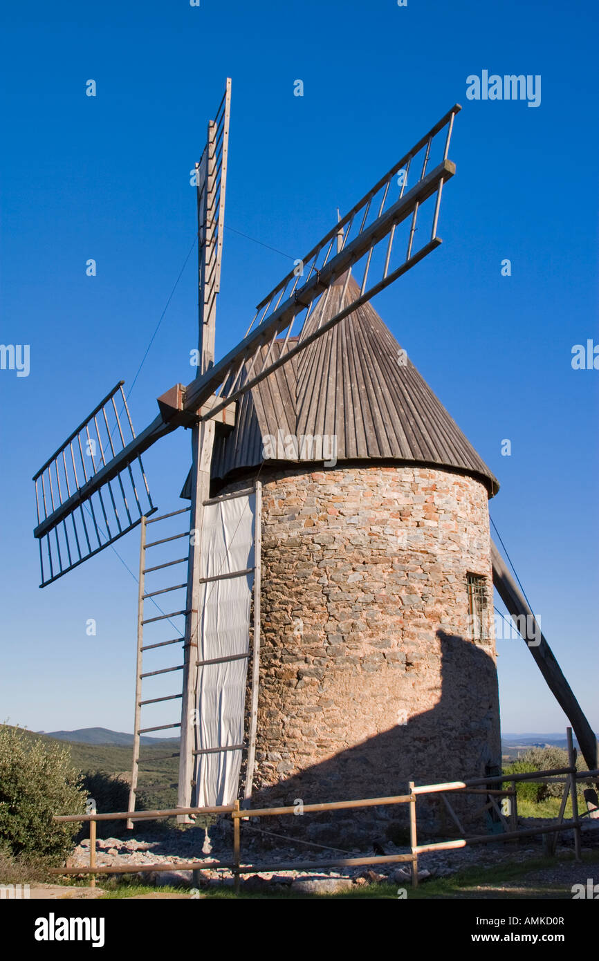 restored sixteenth century windmill, Faugeres France Stock Photo - Alamy