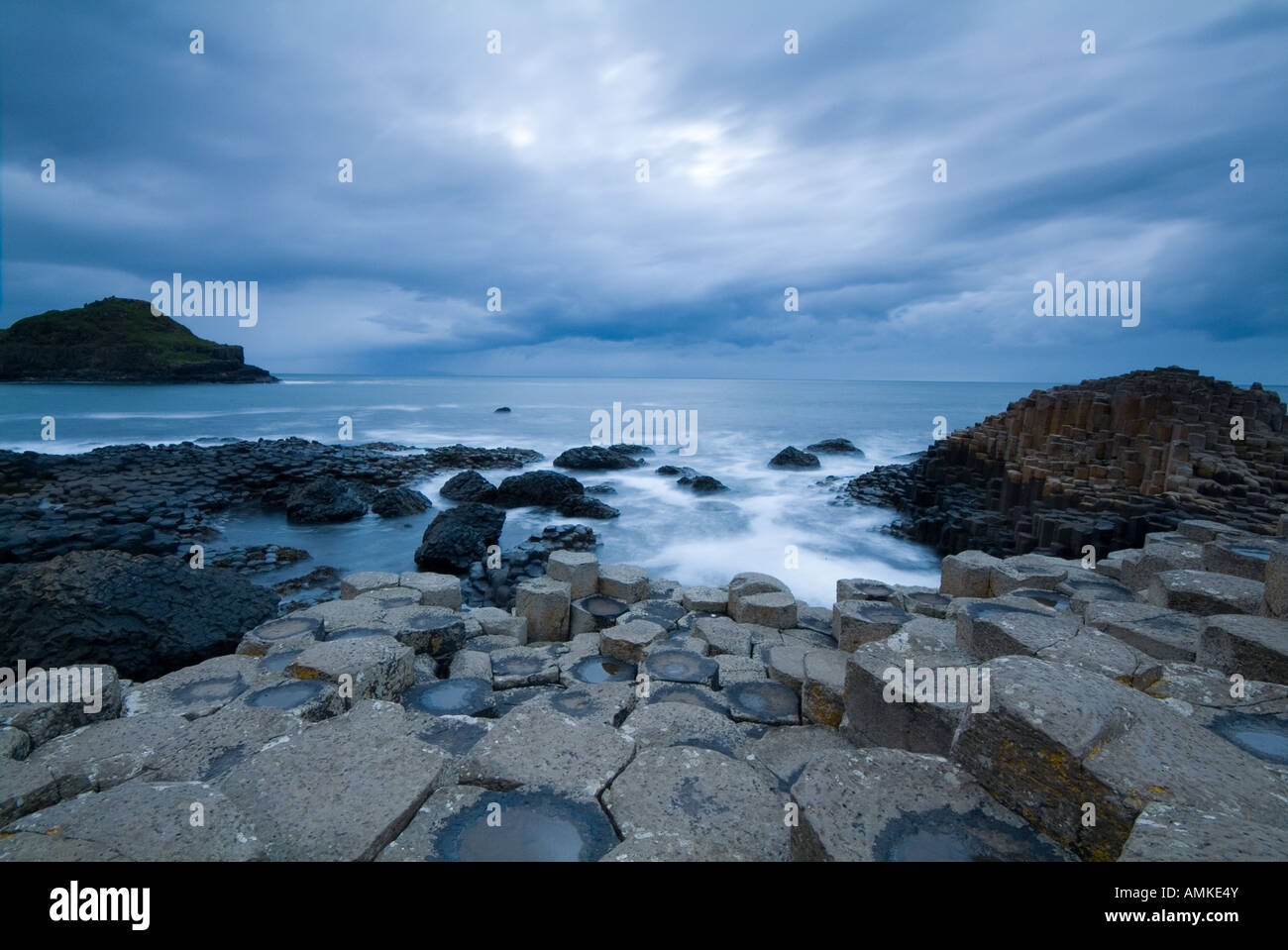 Giants Causeway landscape with cloudy skies, County Antrim, Northern ...