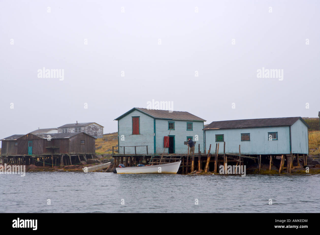 Fishing Stages along waterfront in Indian Cove, Great Caribou Island ...