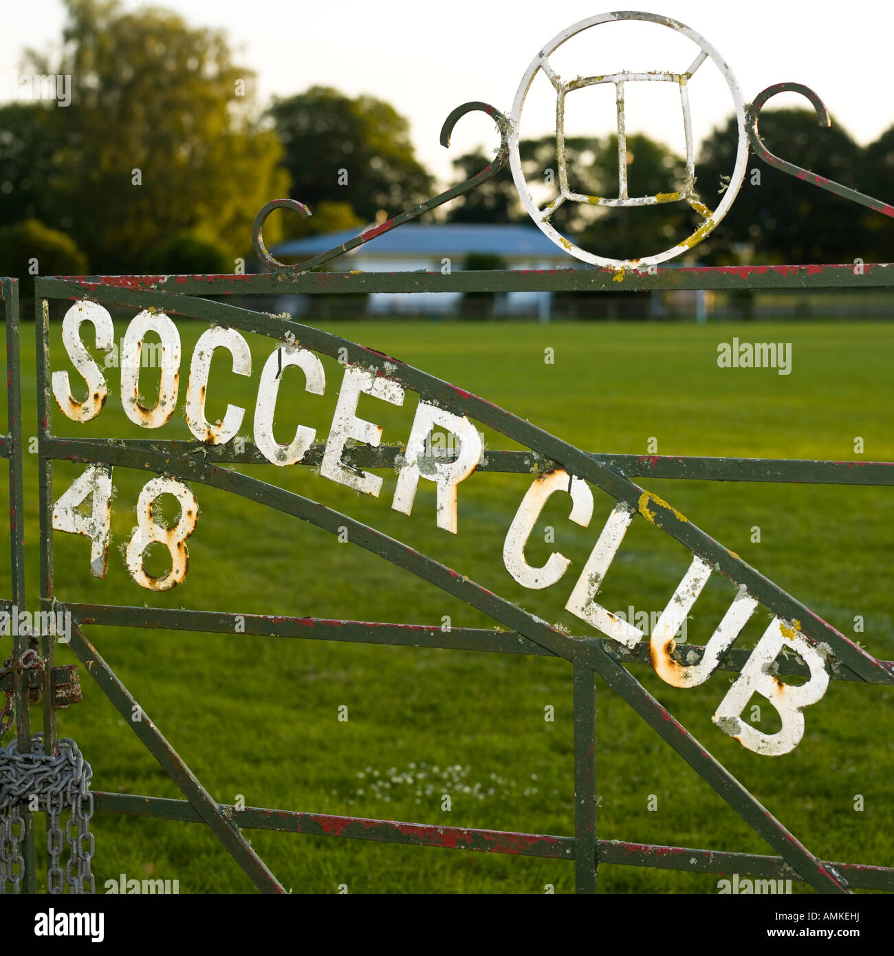 Football gate with lettering and football symbol Stock Photo - Alamy