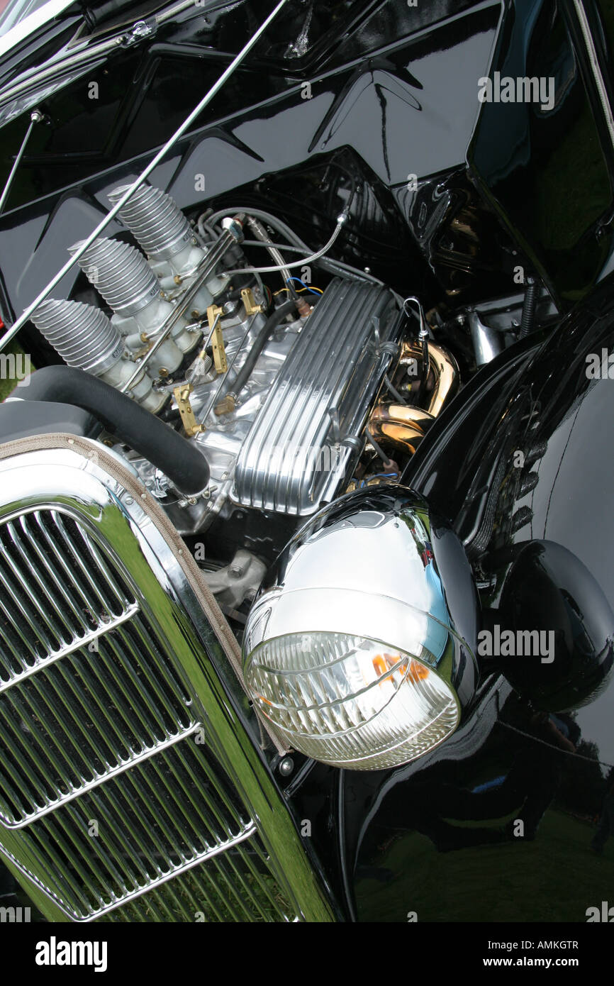engine in customised Ford Popular car Stock Photo - Alamy