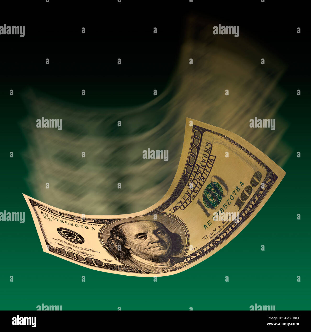 Flying American Hundred Dollar banknote Stock Photo - Alamy