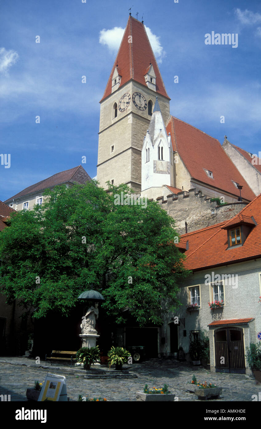 town church of Weissenkirchen Wachau on Danube river Austria UNESCO ...