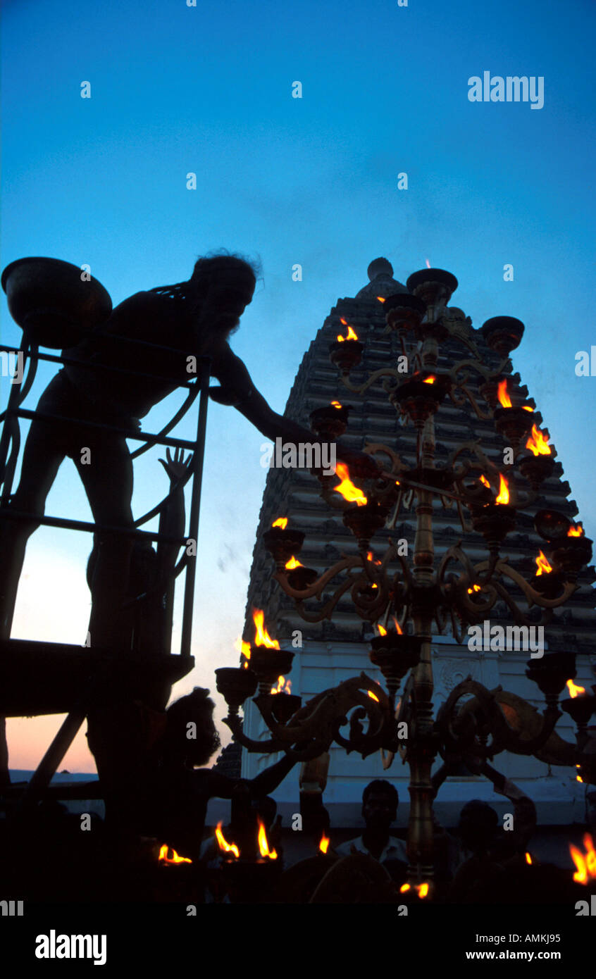 the evening Arati lamp lighting ceremony performed by the sadhus of the ...