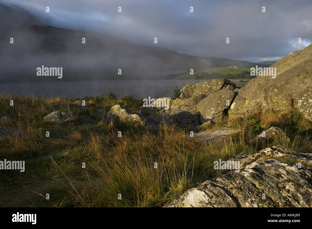 Low mist over water Wales UK Stock Photo - Alamy