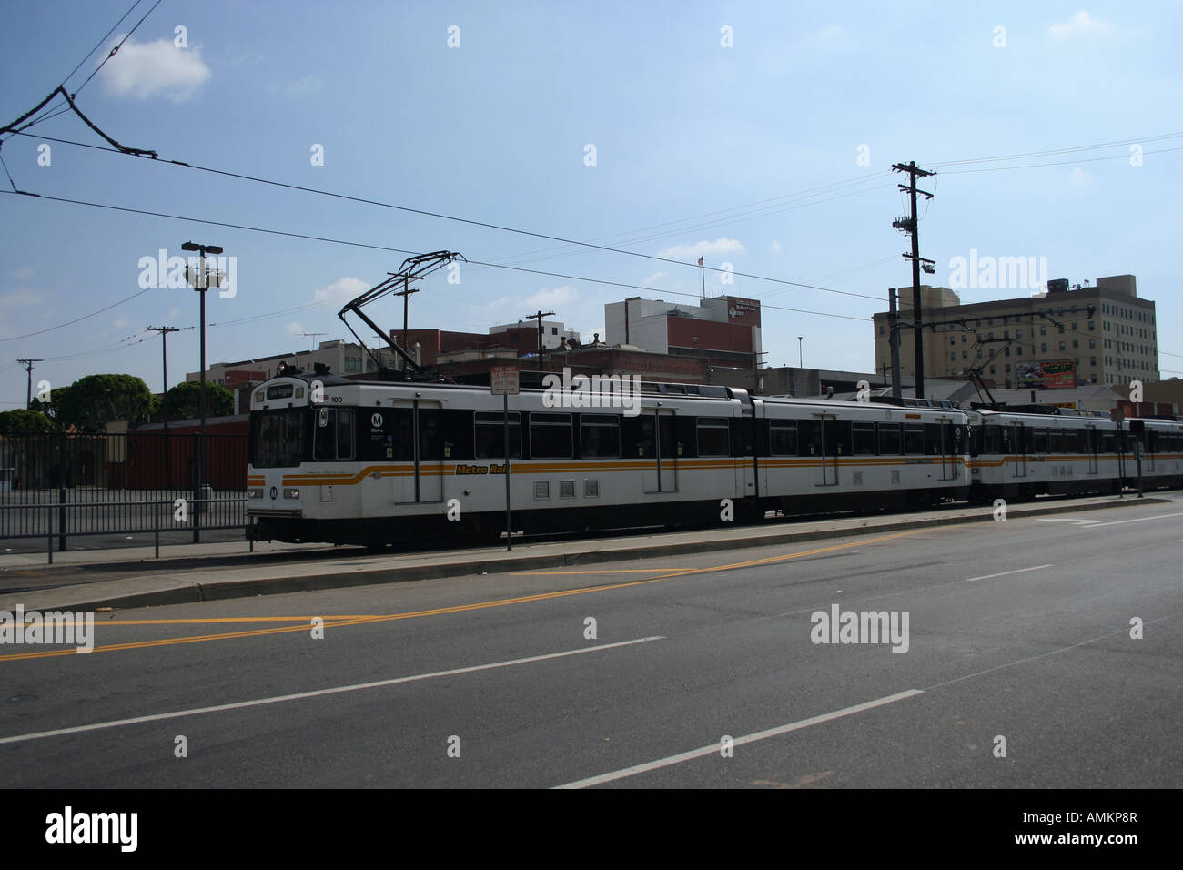 blue line train on South Flower street Los Angeles October 2007 Stock ...