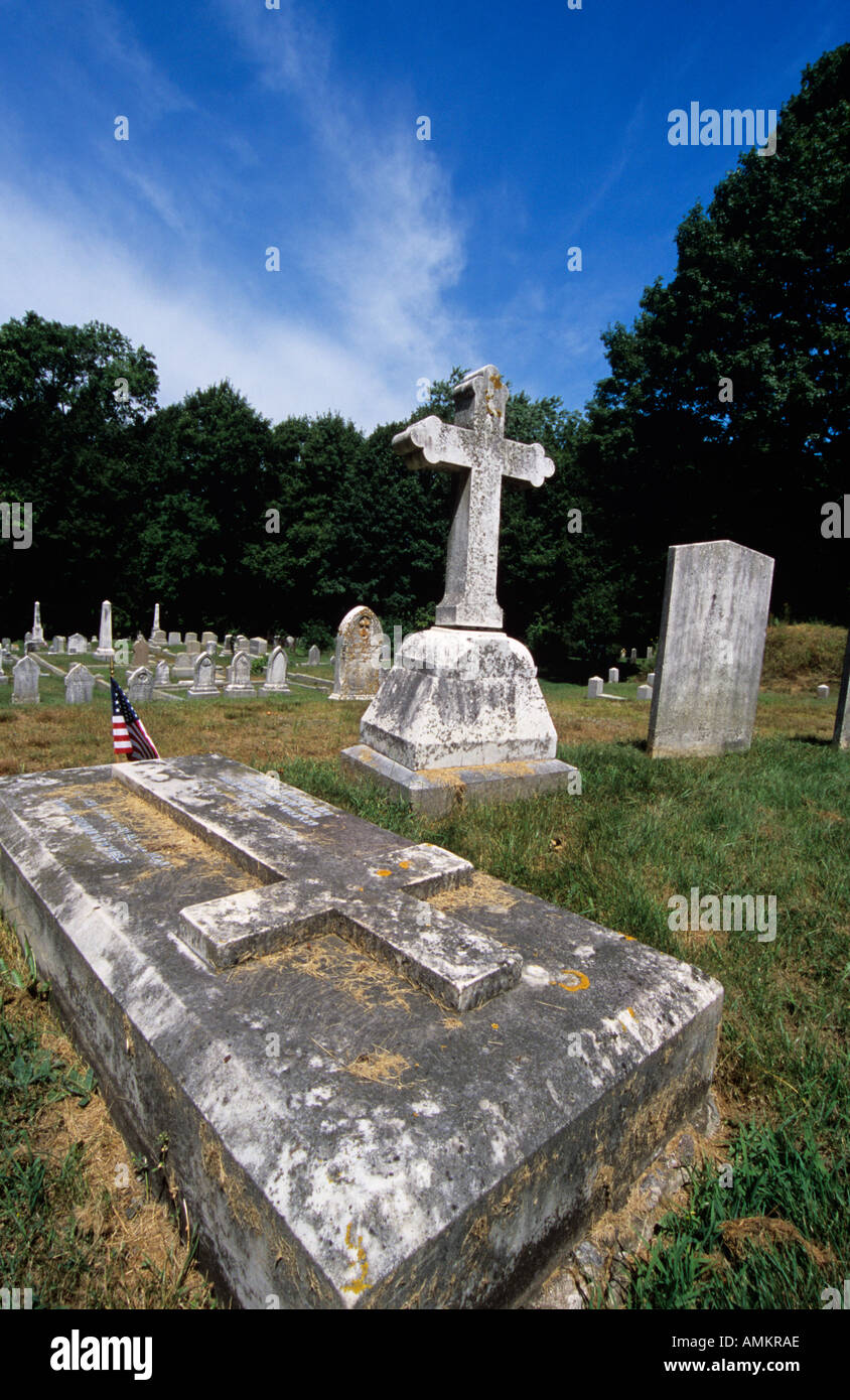 Old Cross Headstone in a New England graveyard cemetery located in ...