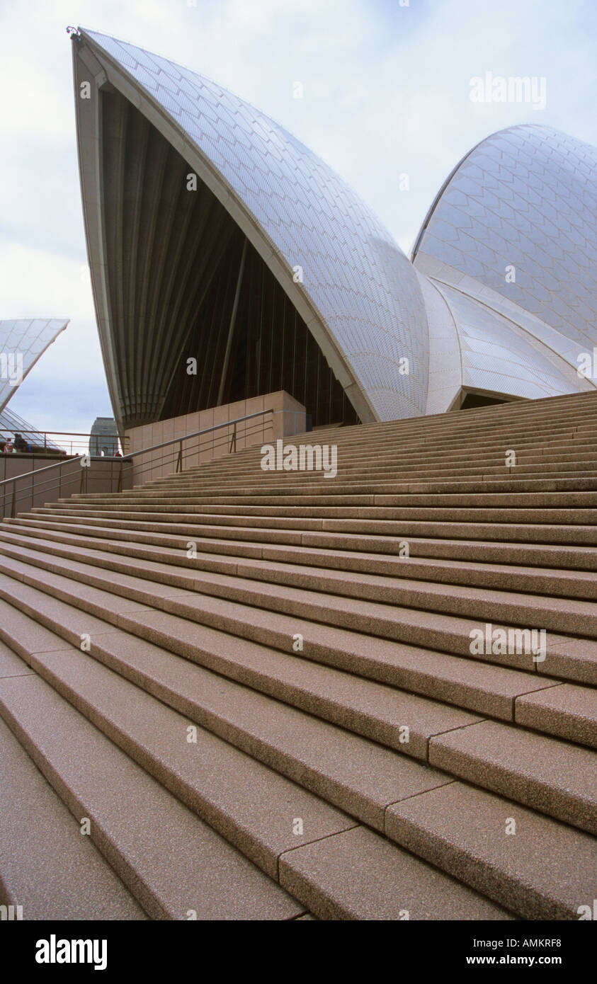 Sydney Opera house from steps with dramatic strong perspective, famous ...