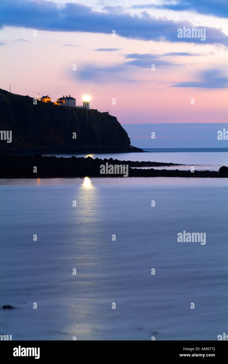 Black Head lighthouse shining low light, Whitehead, Near Belfast ...