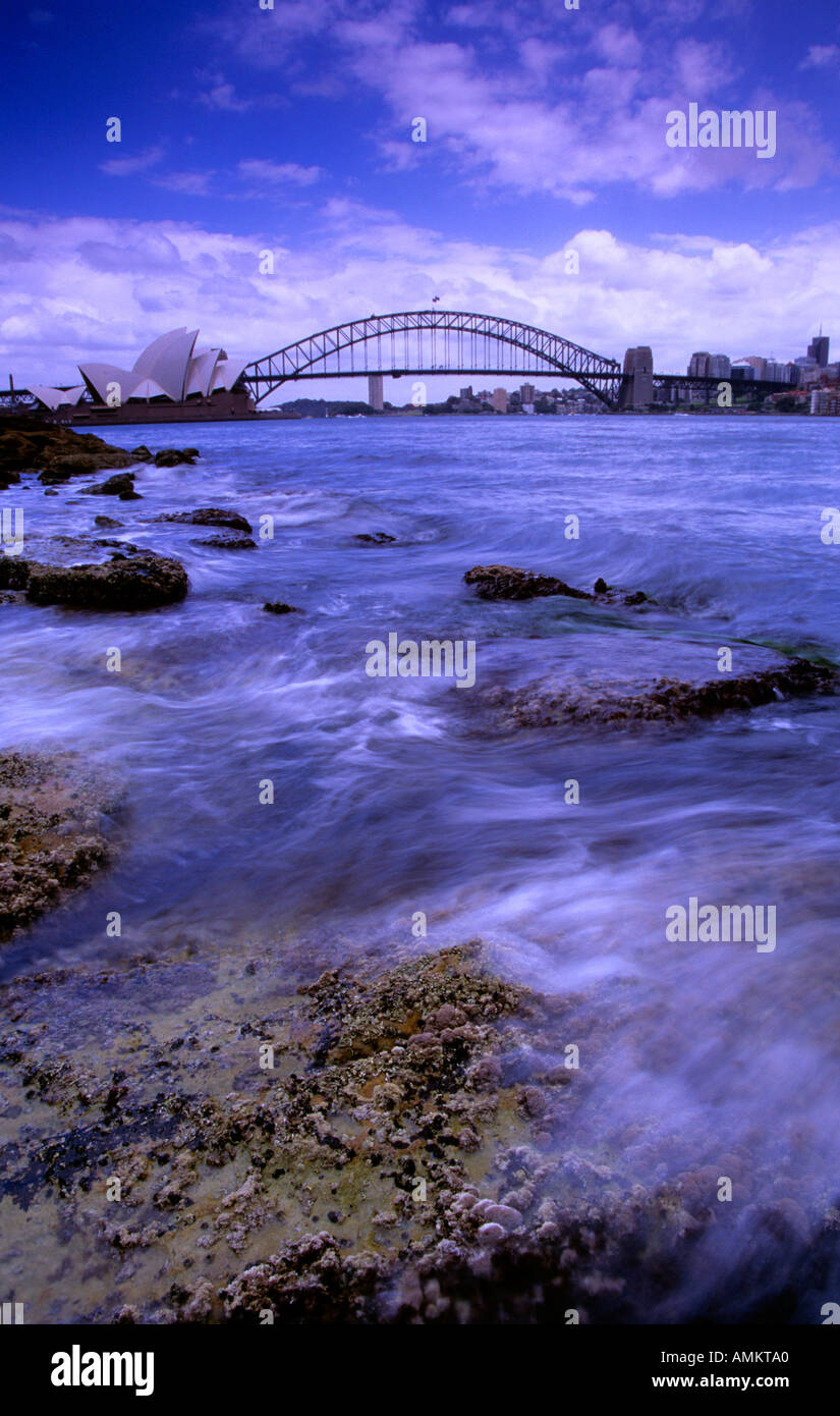 Sydney Opera House and Bridge from the Botannical Gardens with tide ...
