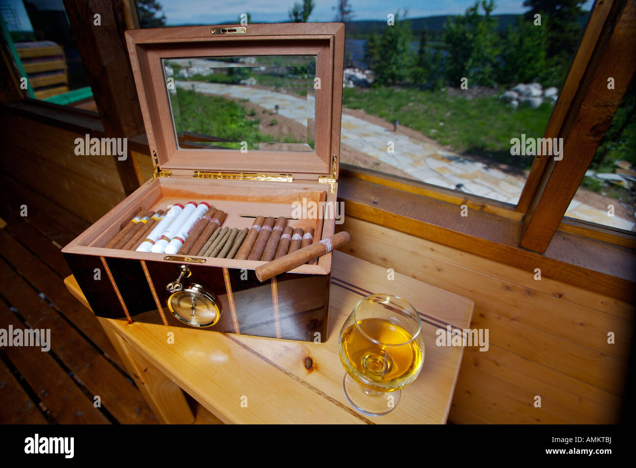 Cigar Box and glass of Brandy in the porch Rifflin'Hitch Lodge in ...
