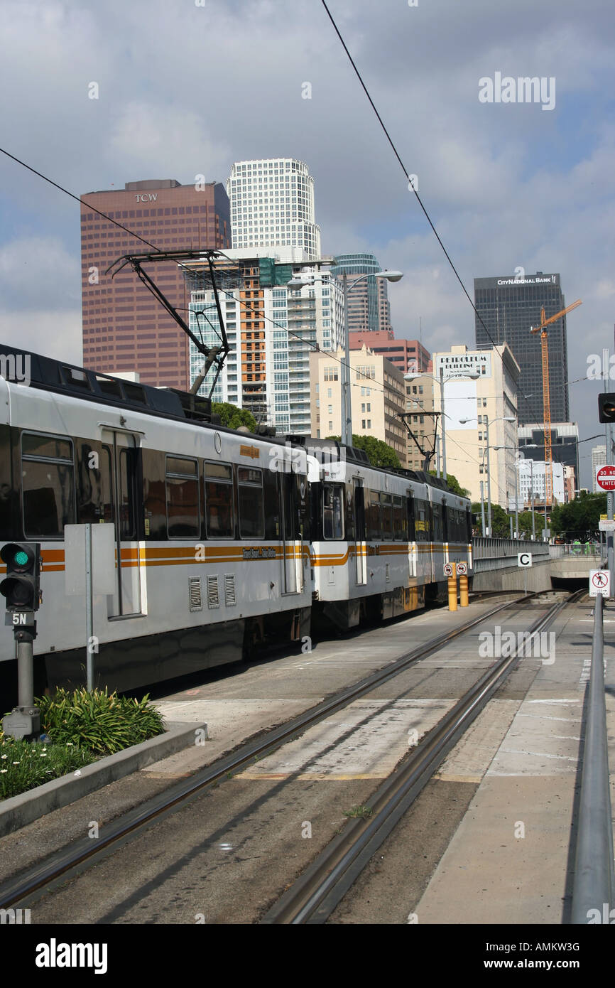 blue line train and downtown Los Angeles skyline October 2007 Stock ...