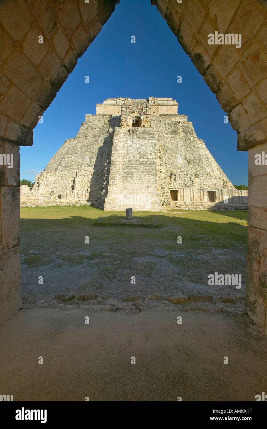 Pyramid of the Magician through archway door a Mayan ruin in the ...