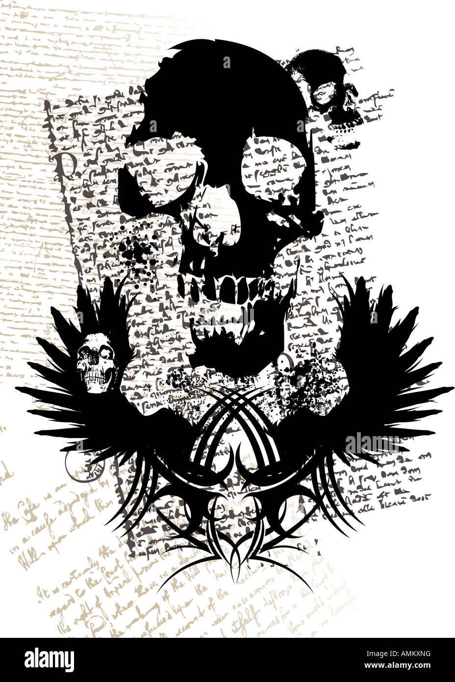 gothic style illustration with a skull and old fashioned text Stock ...