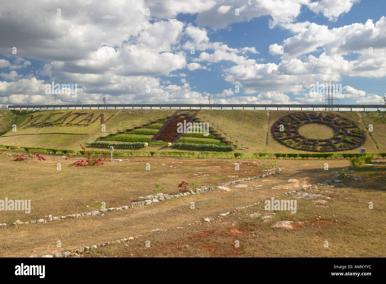 A Mexican highway with landscapes of the Chichen Itza Yucatan Peninsula ...