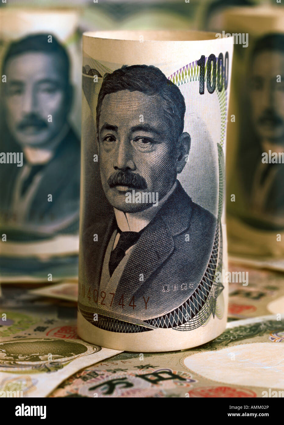 Close-up of rolled Japanese banknotes Stock Photo - Alamy
