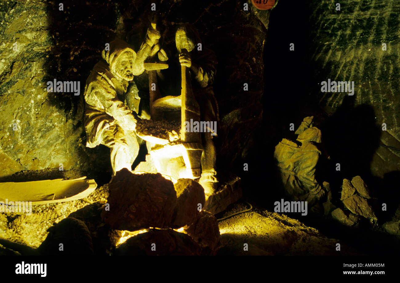 Poland Bochnia salt mine miners sculpture made of salt Stock Photo - Alamy