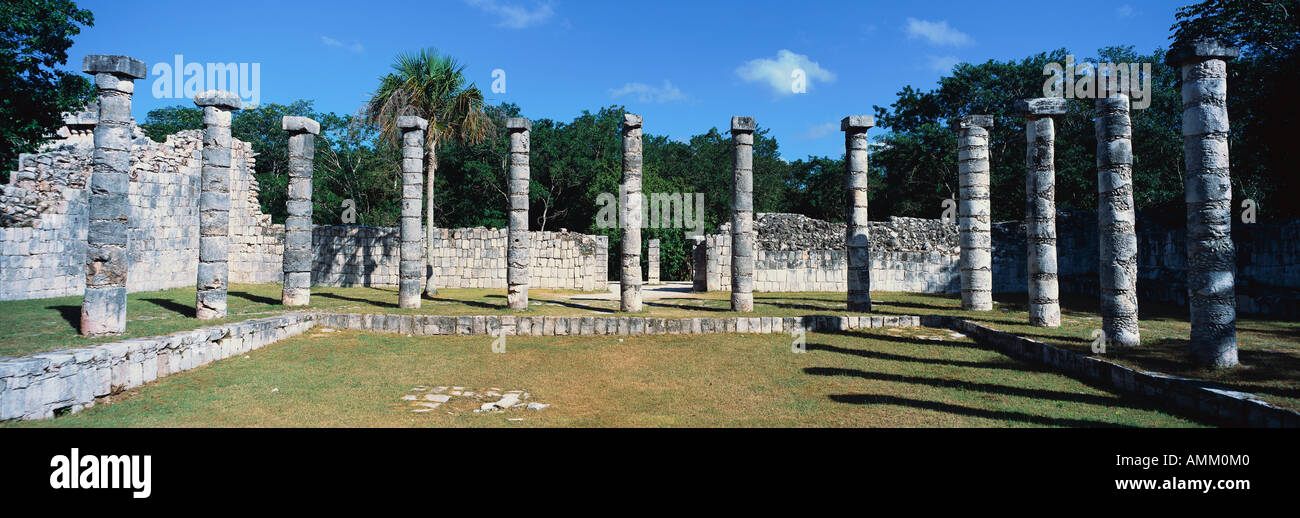 A panoramic view of columns surround grassy courtyard for ballgames at ...