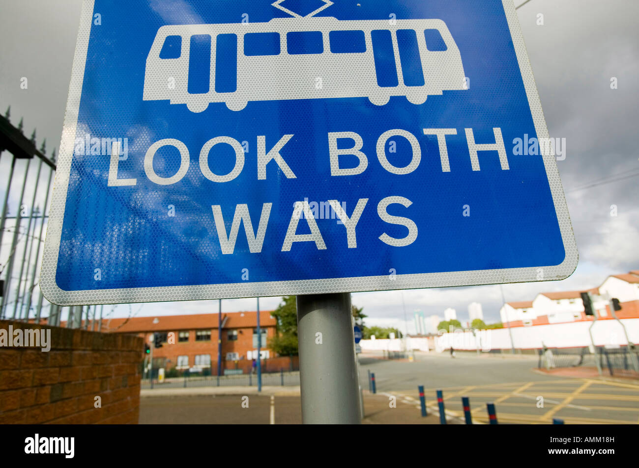 A tram sign in Salford Manchester UK Stock Photo - Alamy