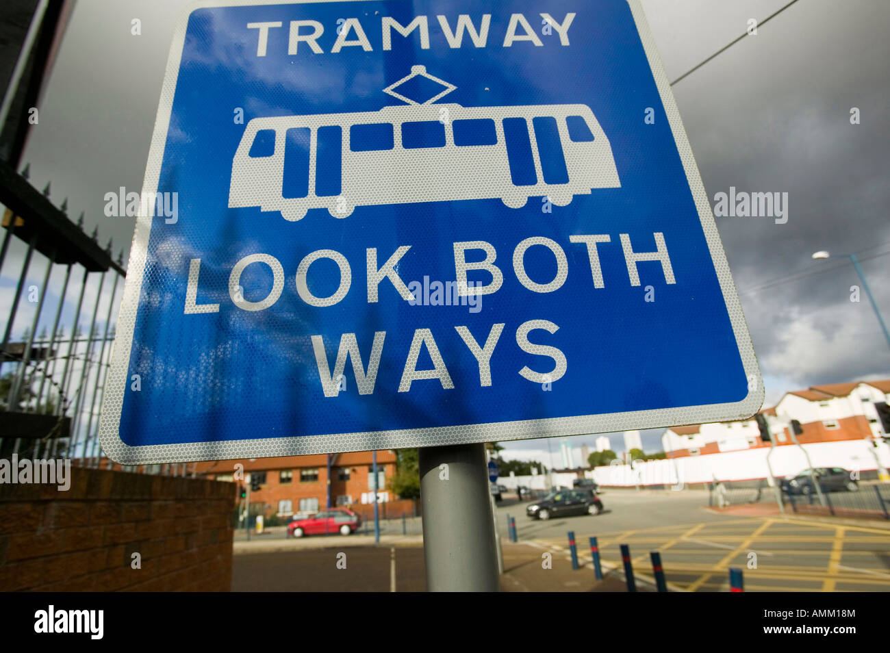 A tram sign in Salford Manchester UK Stock Photo - Alamy