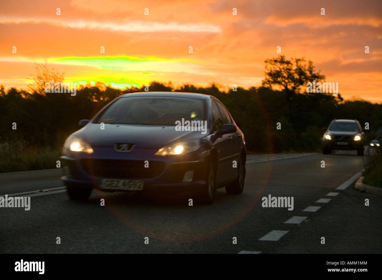 Traffic on the A66 at sunrise Scotch Corner UK Stock Photo - Alamy