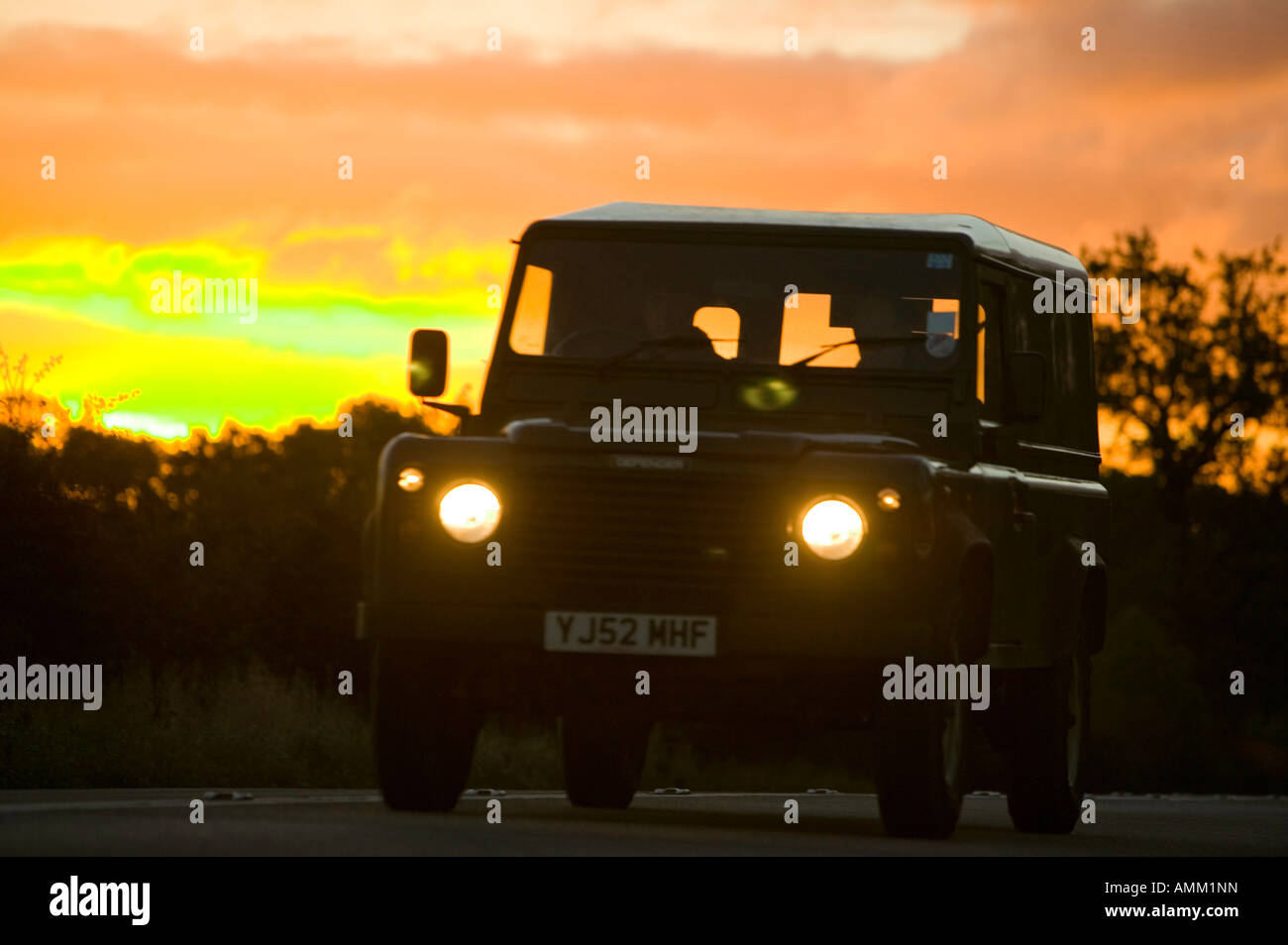 Traffic on the A66 at sunrise Scotch Corner UK Stock Photo - Alamy