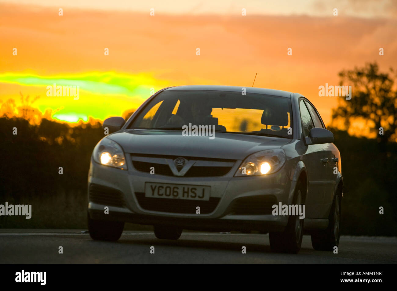 Traffic on the A66 at sunrise Scotch Corner UK Stock Photo - Alamy