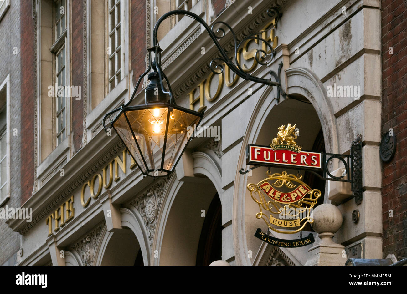 Fullers pub sign advertising Ale and Pie outside the Counting House pub ...