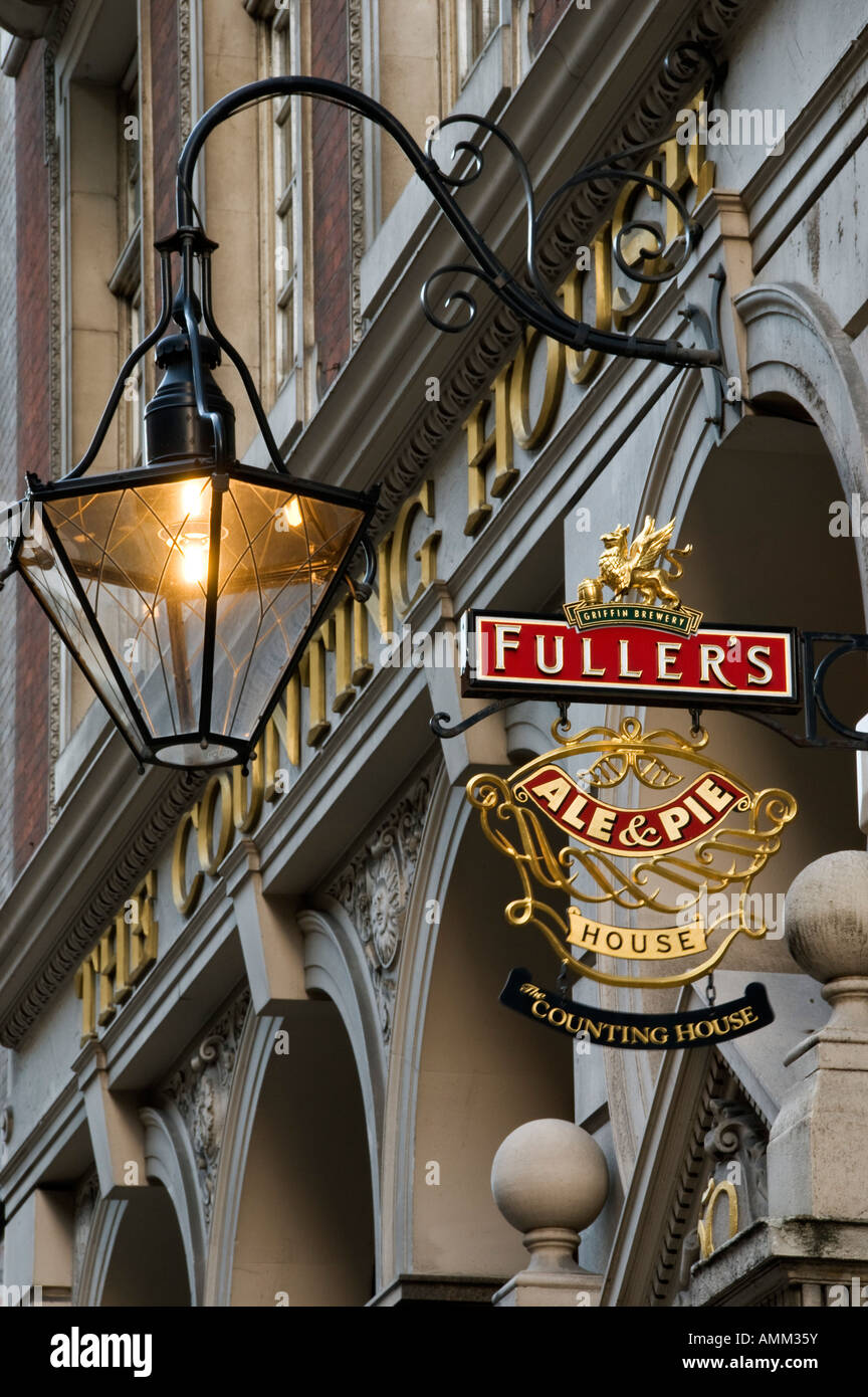 Fullers pub sign advertising Ale and Pie outside the Counting House pub ...