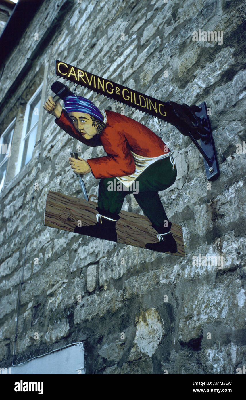 Carver and Guilder (artisan) hanging advertising sign, Cotswolds ...