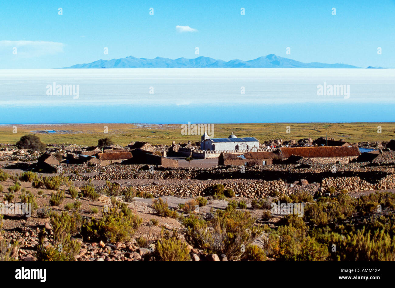 The rustic whitewashed Andean church of the small village of Coquesa ...