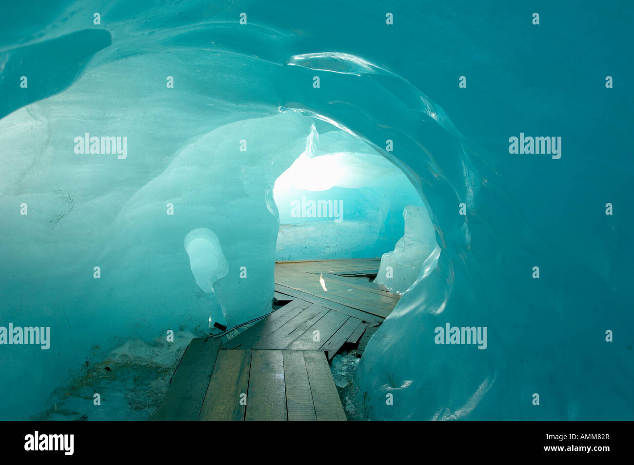 Inside the Rhone Glacier. The start of the Rhone River. Swiss alps ...