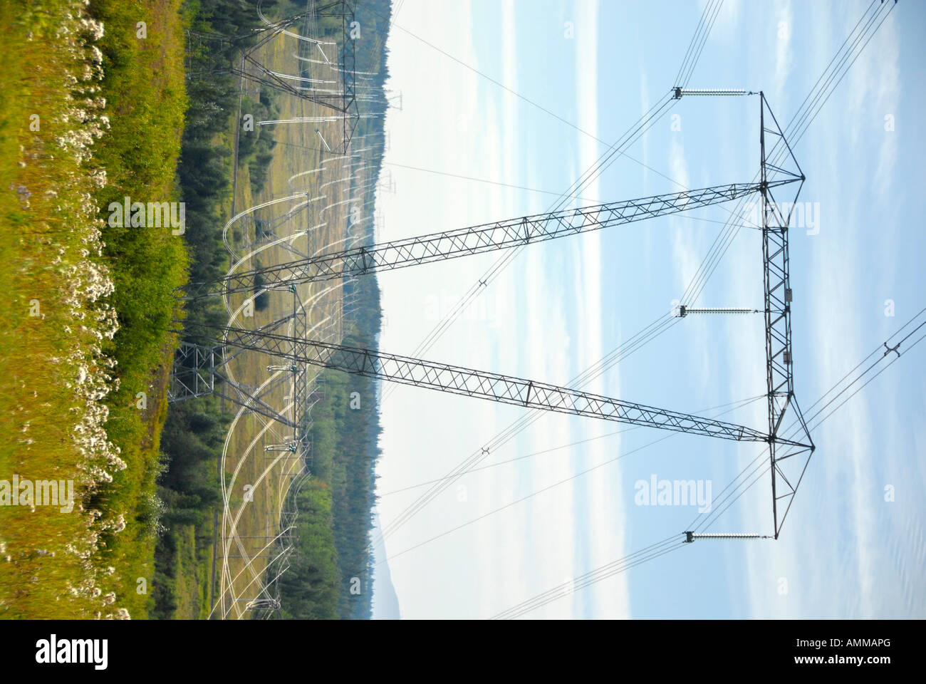 Electrical Hydro Wires Electricity Power along Highway 97 near Prince ...