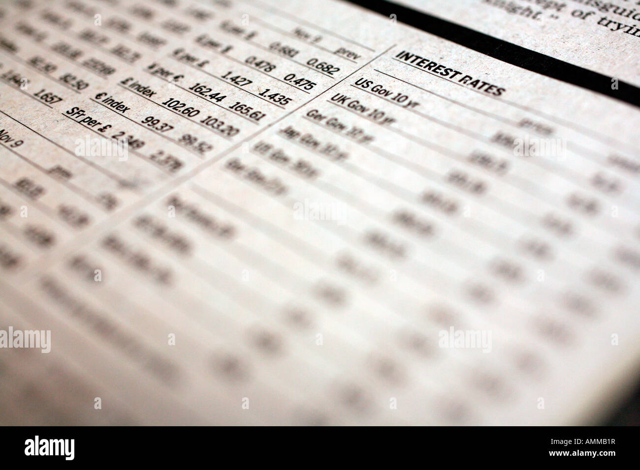 Table of Interest rates Stock Photo - Alamy