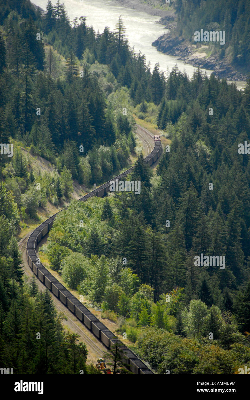 Canadian Pacific Railroad travels along Highway 1 in the Fraser River ...