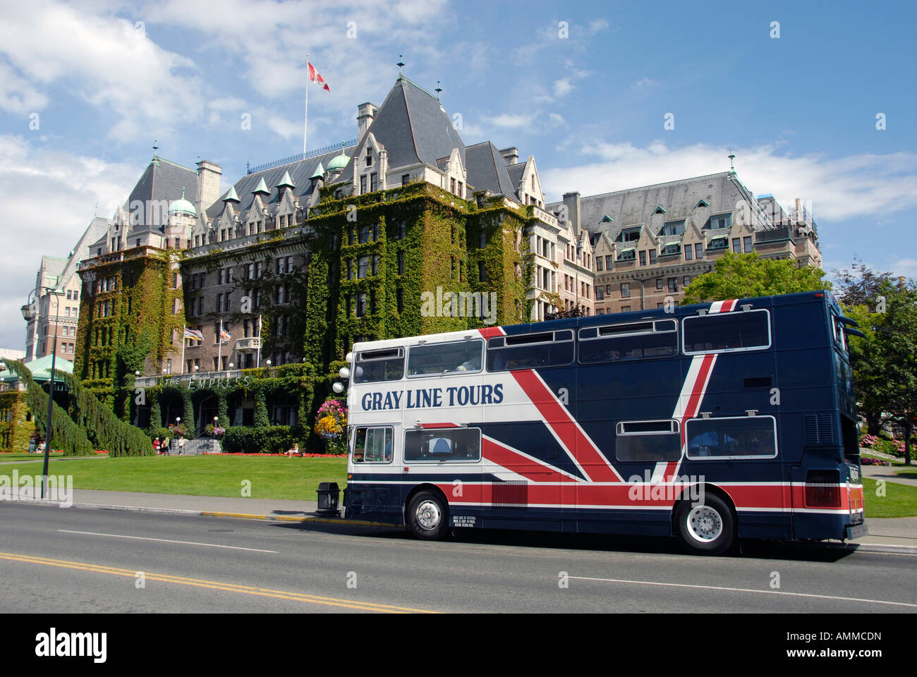 Tour Bus in front of Fairmont Empress Hotel Victoria British Columbia ...