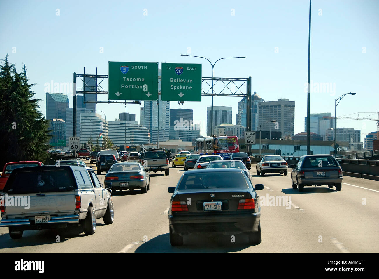 Traffic congestion in Seattle Washington WA cars travel rush hour snarl ...