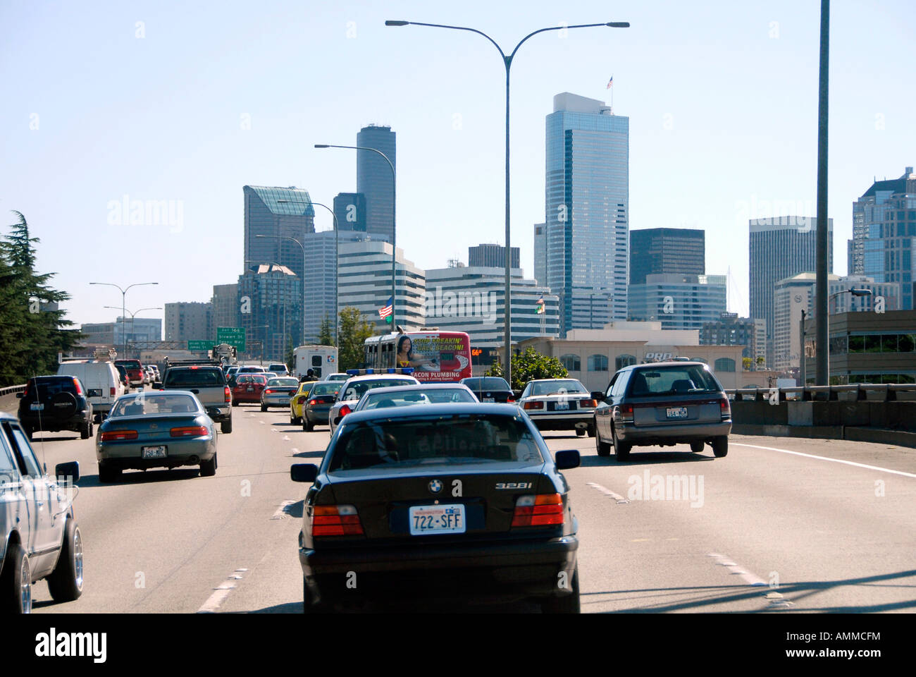 Traffic congestion in Seattle Washington WA cars travel rush hour snarl ...