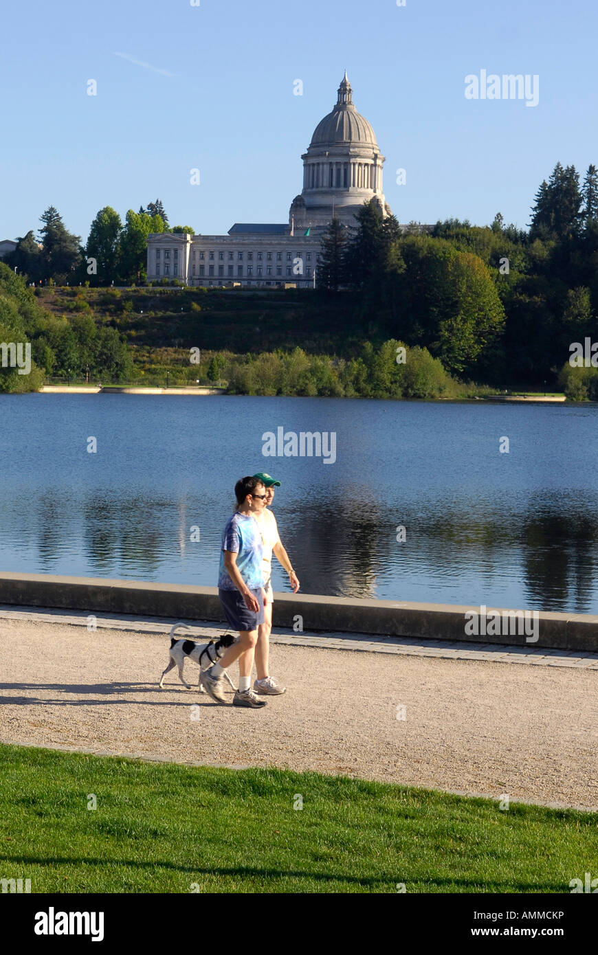 visitors people residents walk Capitol Lake Building Olympia Washington ...