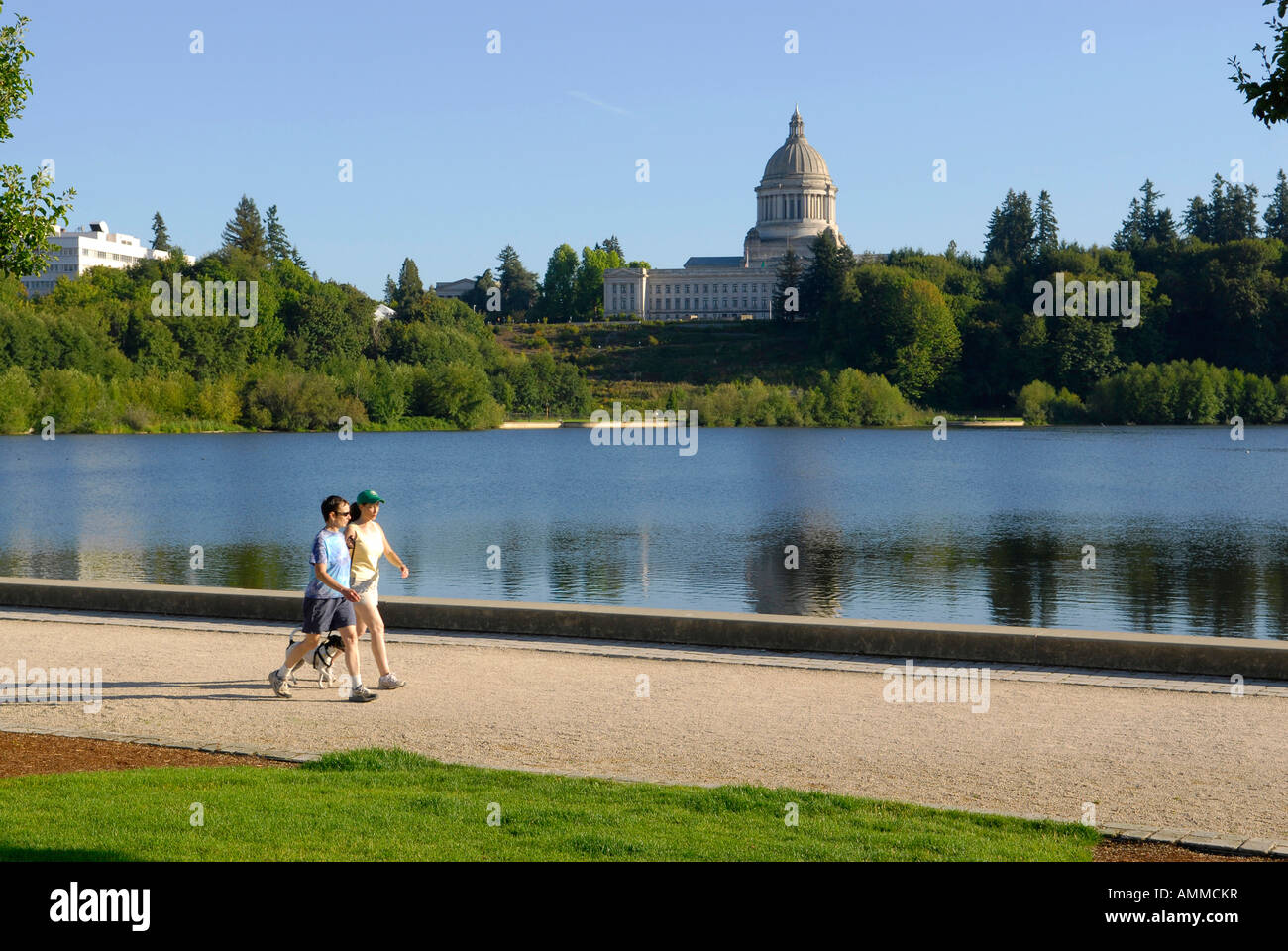visitors people residents walk Capitol Lake Building Olympia Washington ...