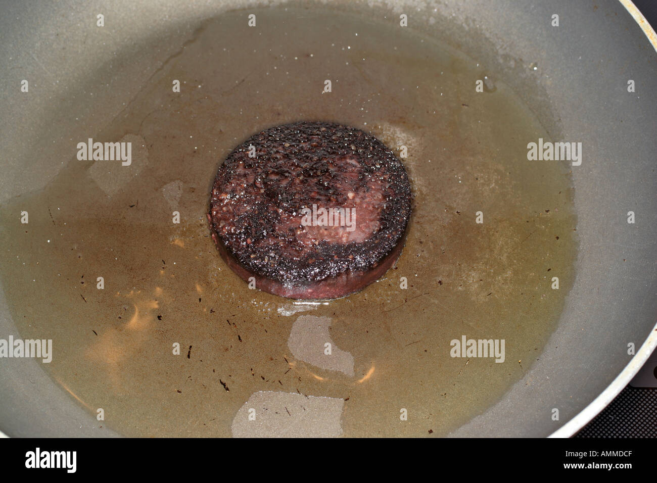 Black Pudding frying pig blood sausage Stock Photo - Alamy