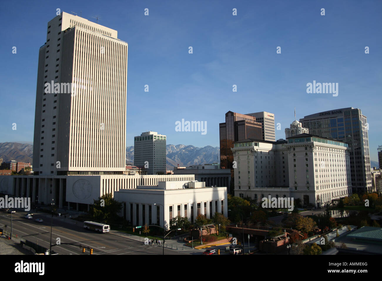 elevated view of Salt Lake City Skyline from roof of LDS Conference ...
