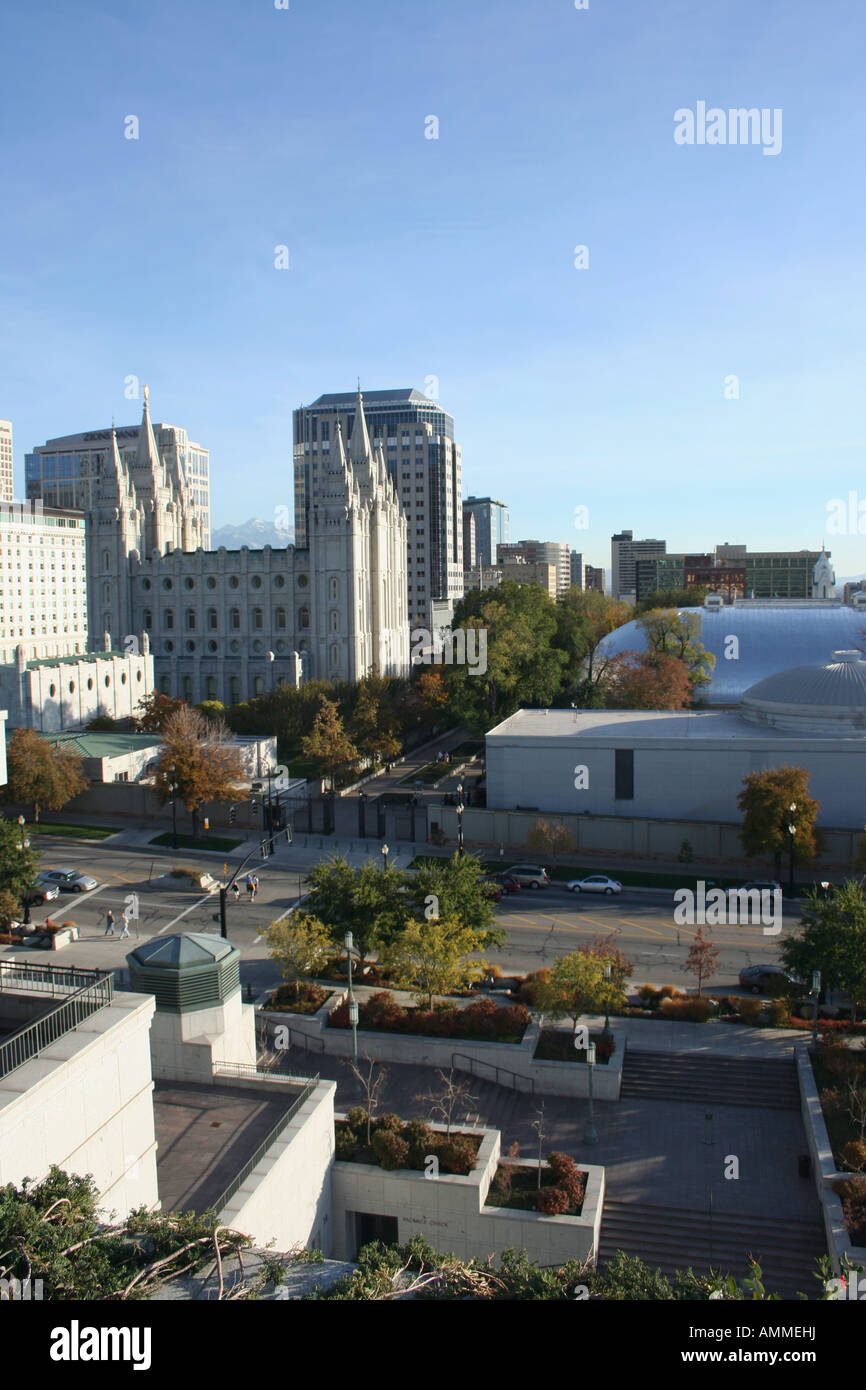 elevated view of Temple Square from roof of LDS Conference Center Salt ...