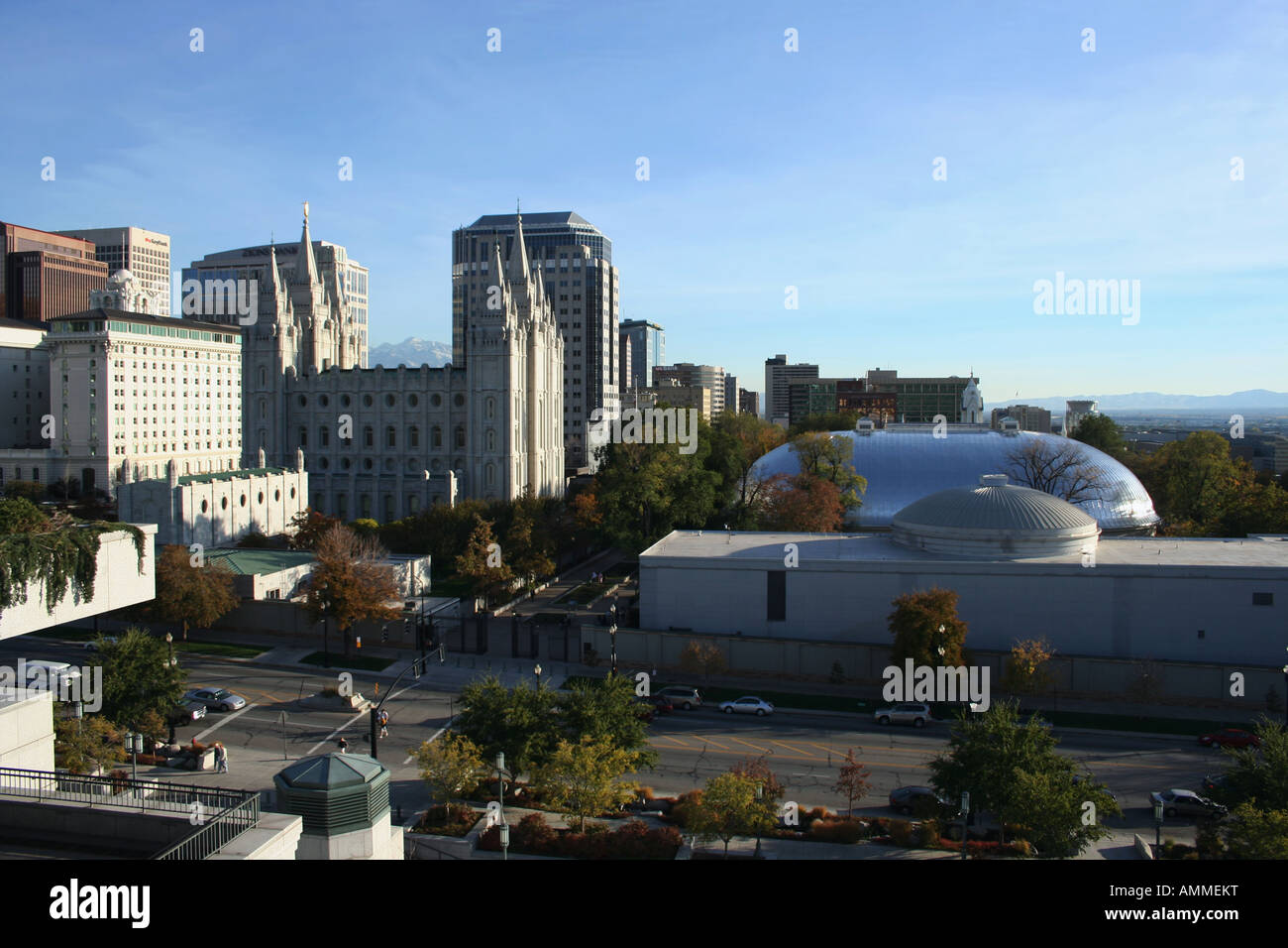 elevated view of Temple Square from roof of LDS Conference Center Salt ...