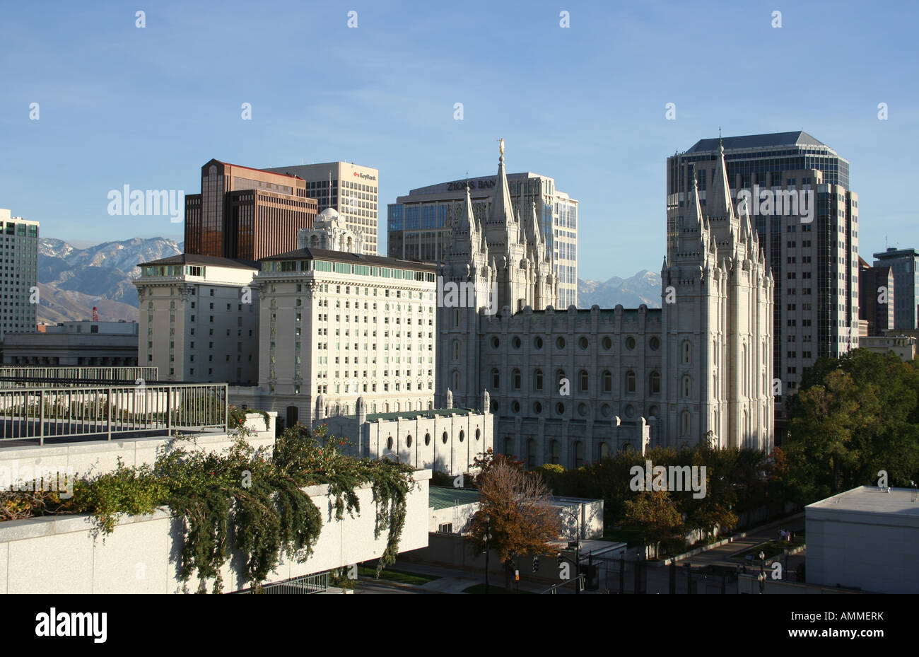 elevated view of Temple Square from roof of LDS Conference Center Salt ...